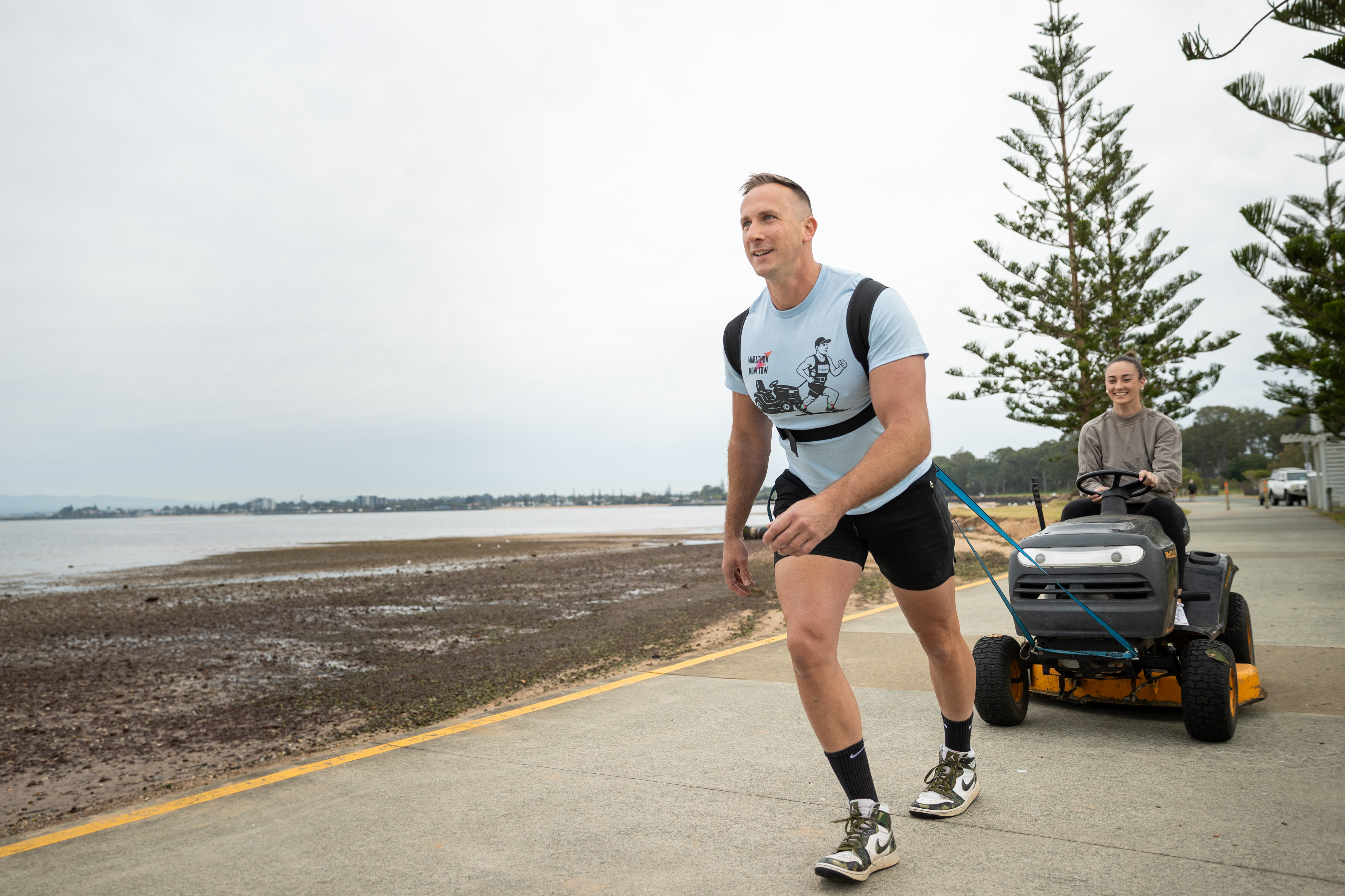 Mower in tow for epic marathon